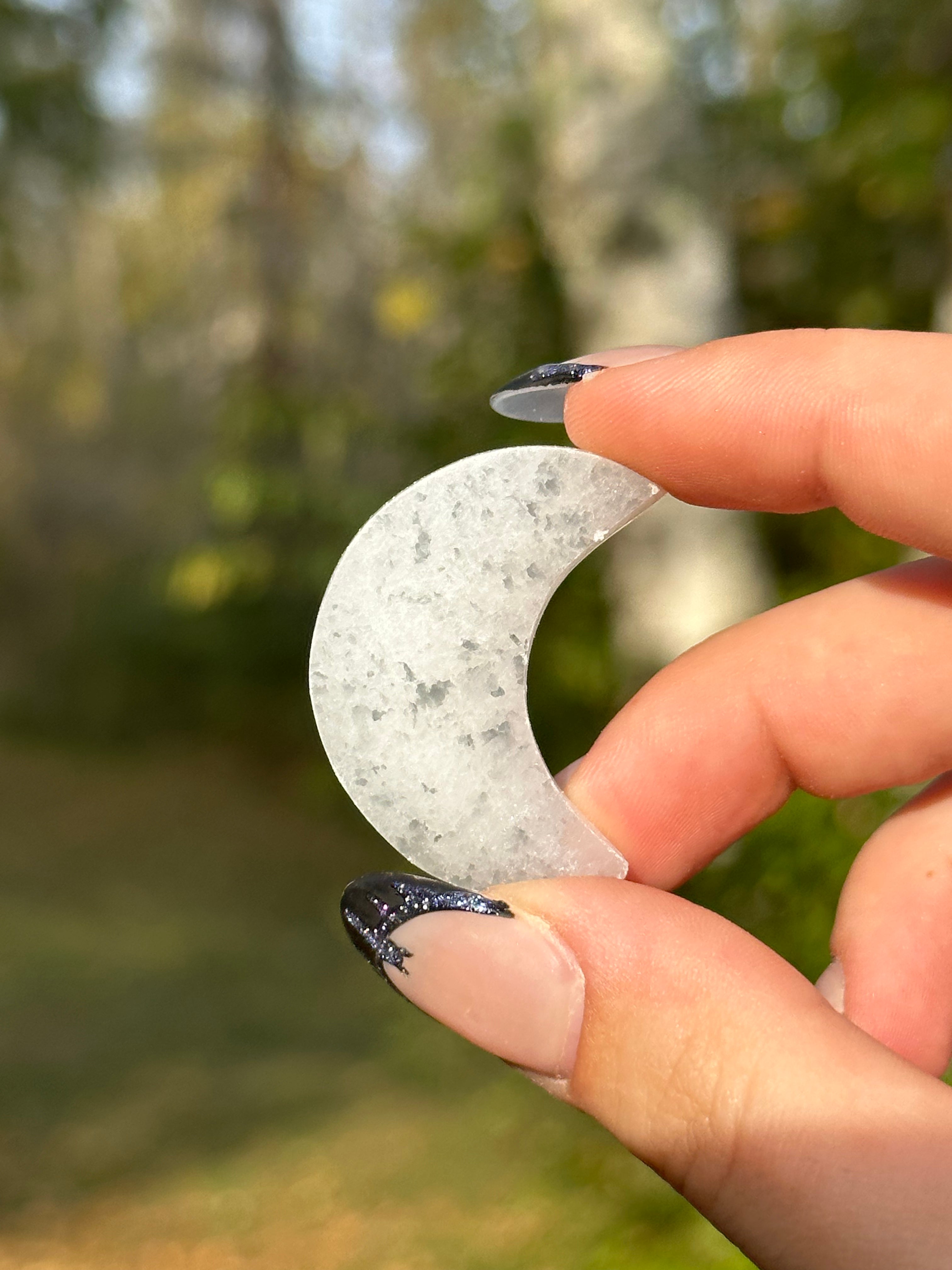 Satin Spar Selenite Mini Moons – Onyx Moon Crystal Boutique
